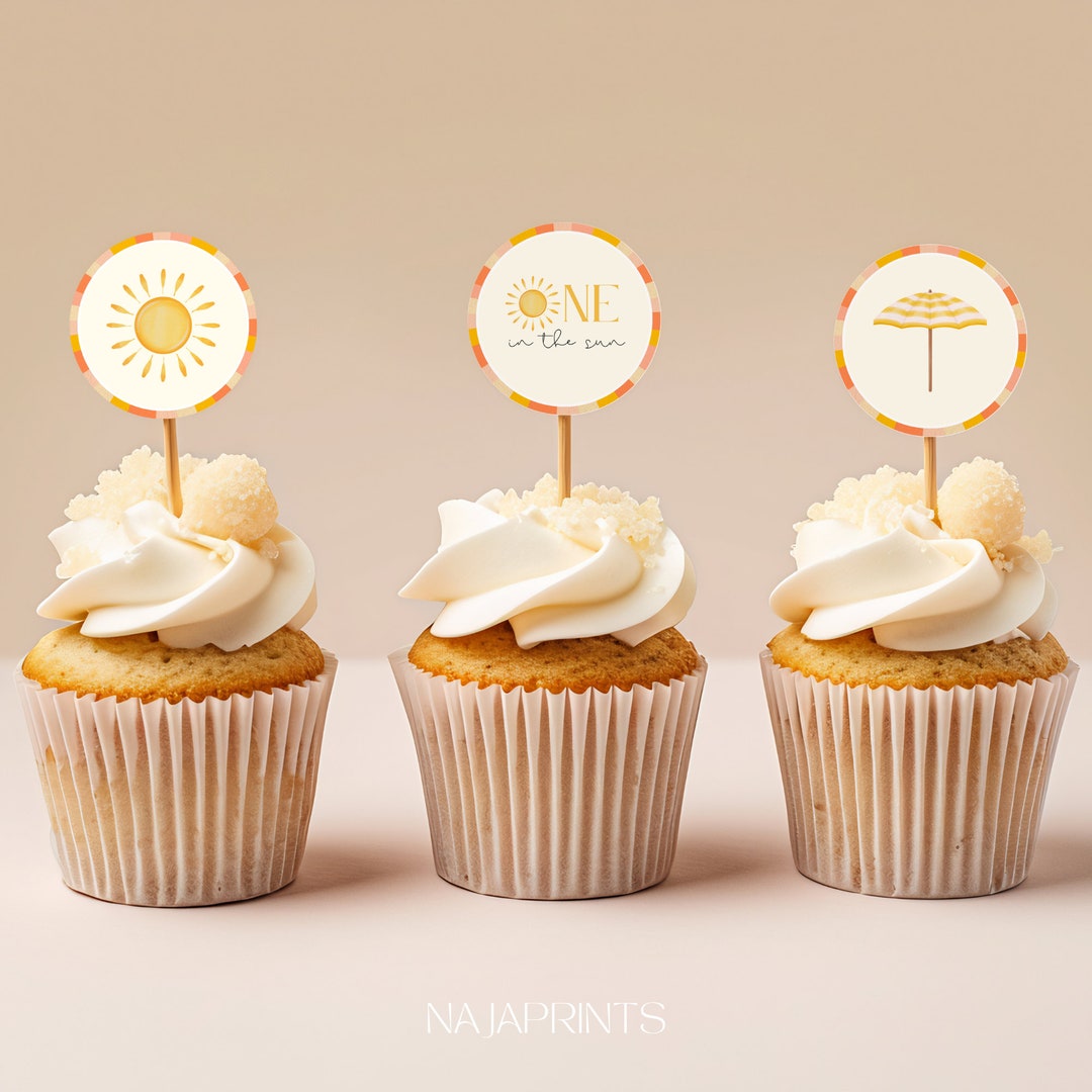 Custom One in the Sun 1st Birthday Party Cupcake Toppers for Girls ...