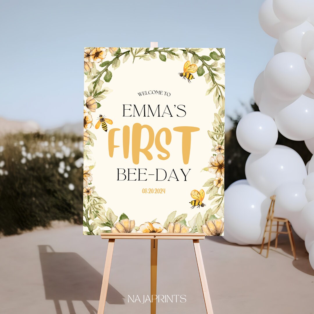 Personalized First Bee Day Welcome Sign for Girl's 1st Birthday Party ...