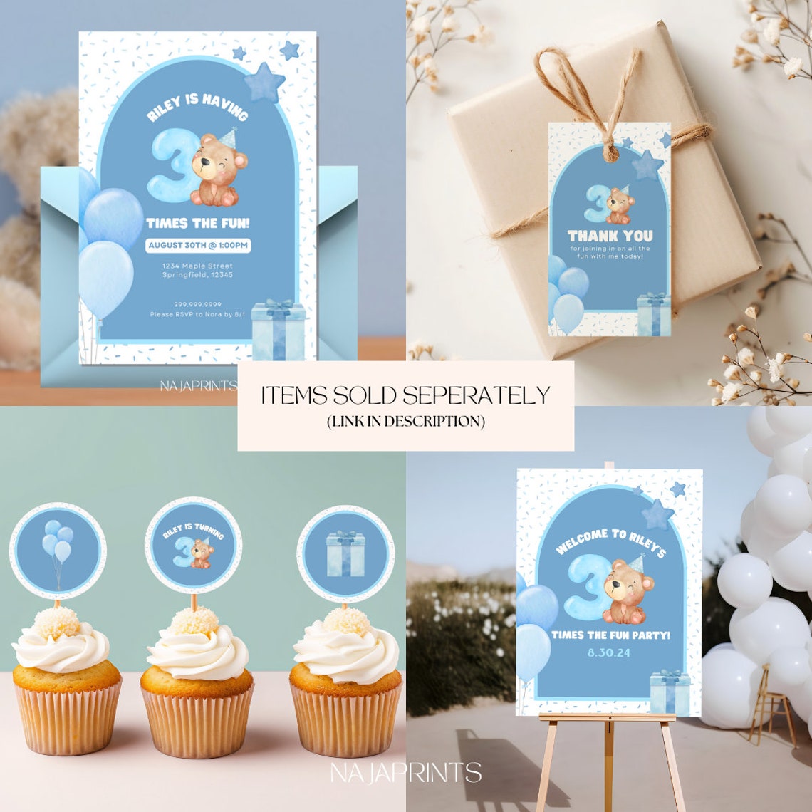 Personalized "3 Times the Fun" 3rd Birthday Party Water Bottle Label ...