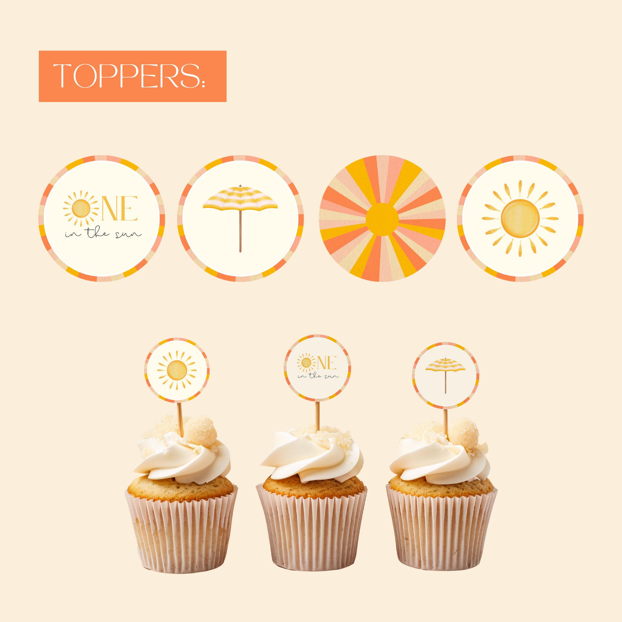 Custom One in the Sun 1st Birthday Party Cupcake Toppers for Girls ...