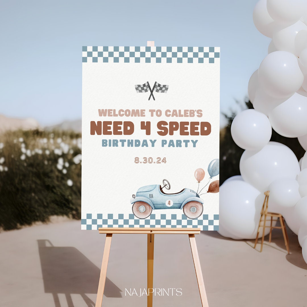 Personalized "need 4 Speed" Welcome Sign for Boys Fourth Birthday Party ...
