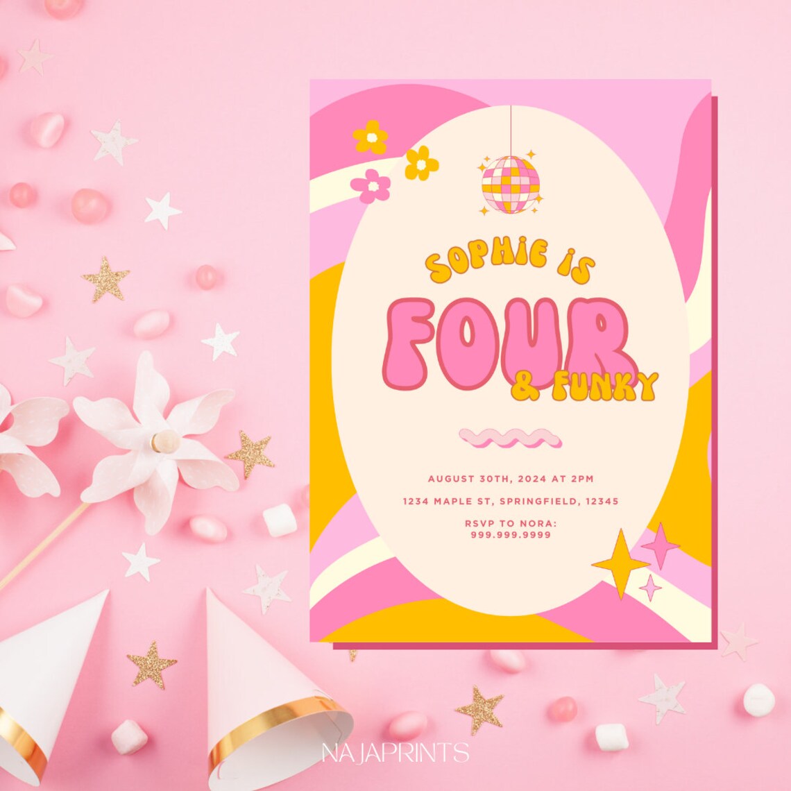 Personalized "4 and Funky" 4th Birthday Party Invitation for Girls With ...