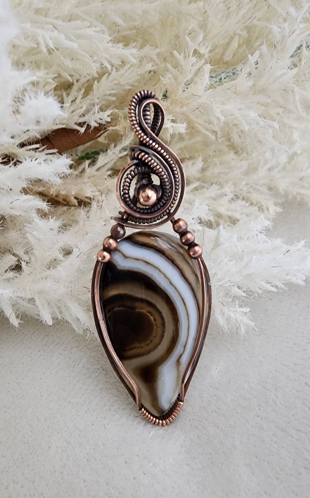 Wire Wrapped Banded Agate Pendant in Copper - Etsy