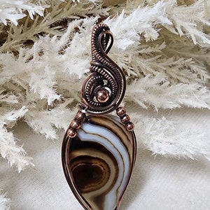 Wire Wrapped Banded Agate Pendant in Copper - Etsy