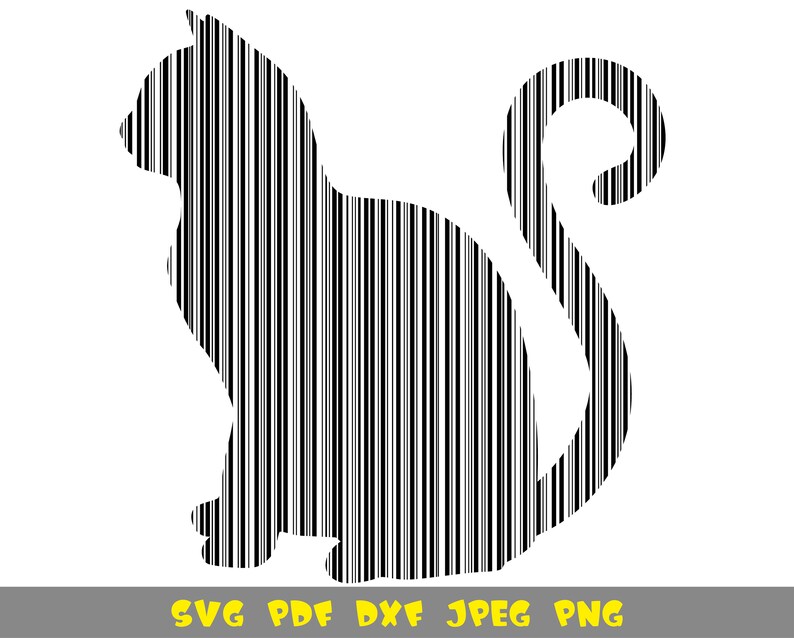 Barcode cat silhouette svg file for sublimation design | Etsy