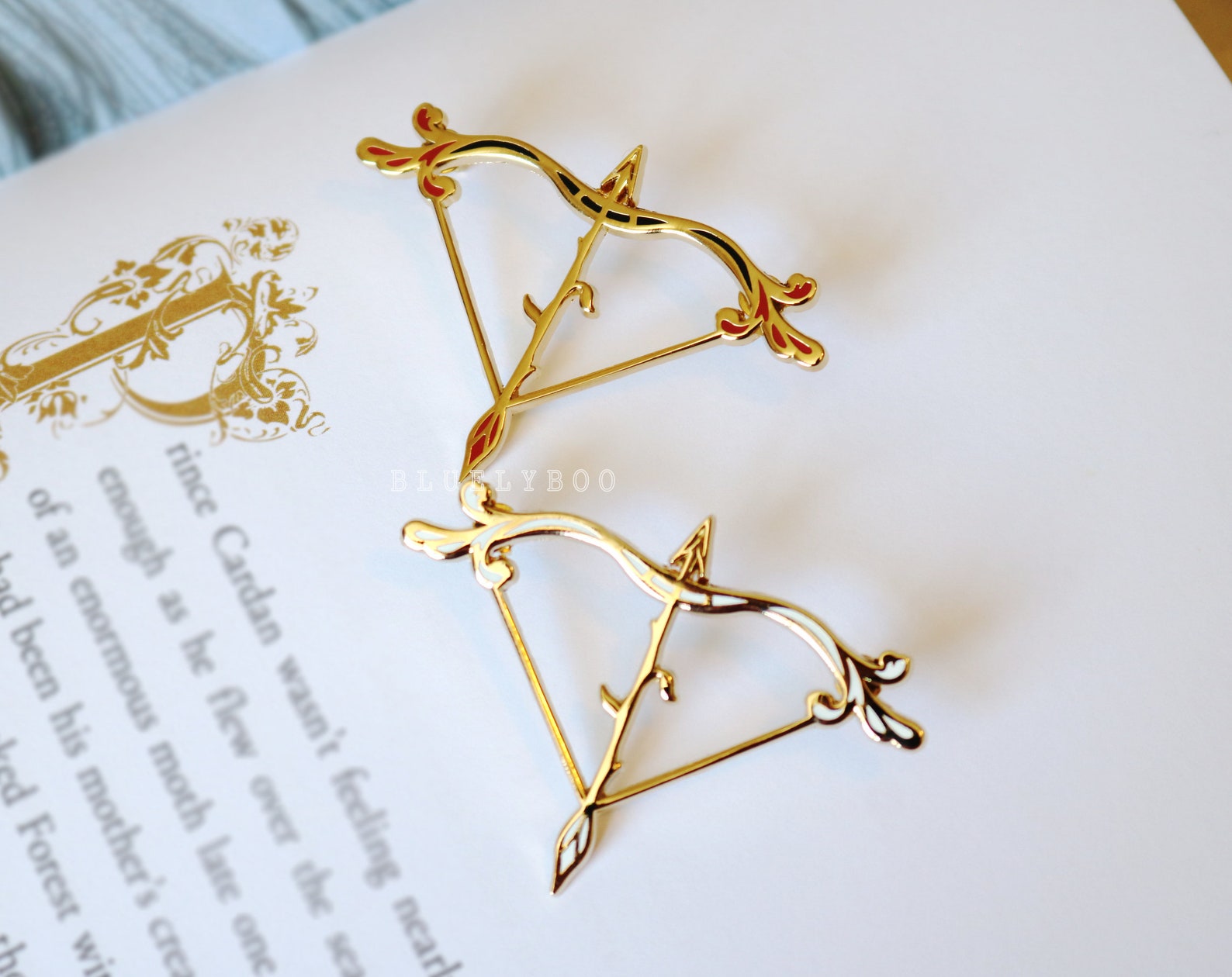 Hunter's Bow Pin Bookish Gold White Black Enamel Lapel - Etsy