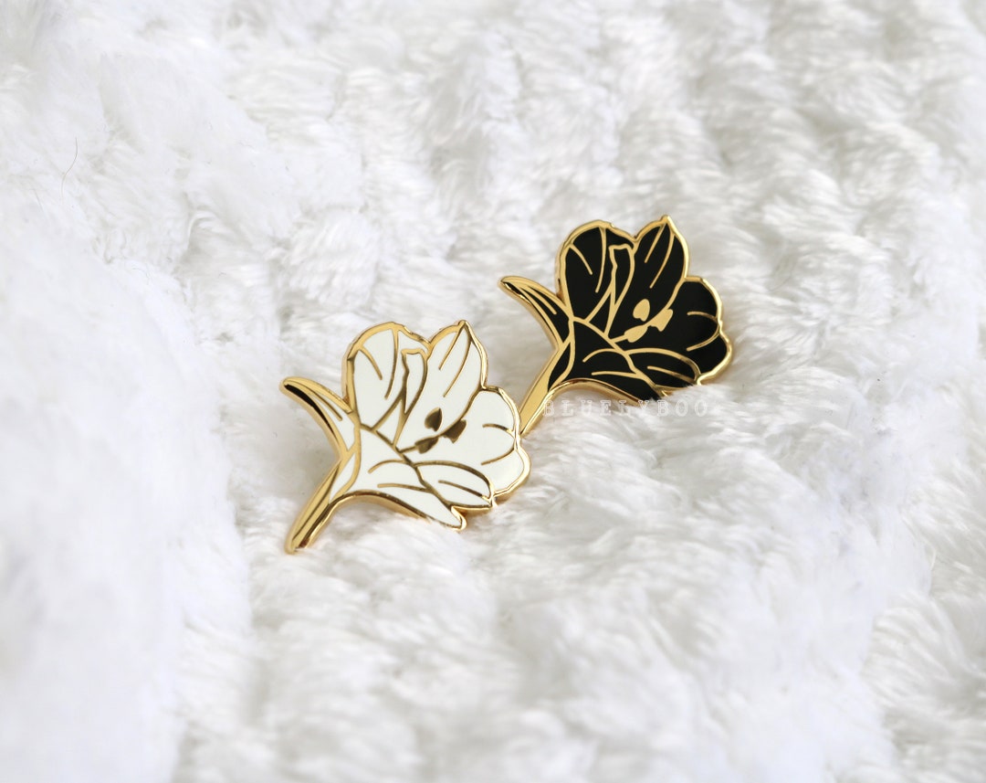 Lily Enamel Pins - Flower Black White Gold Lillies Nature Dark Art ...
