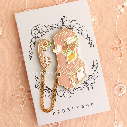 Pink Phone Enamel Pin Aesthetic Cute Pastel Flowers Kawaii | Etsy