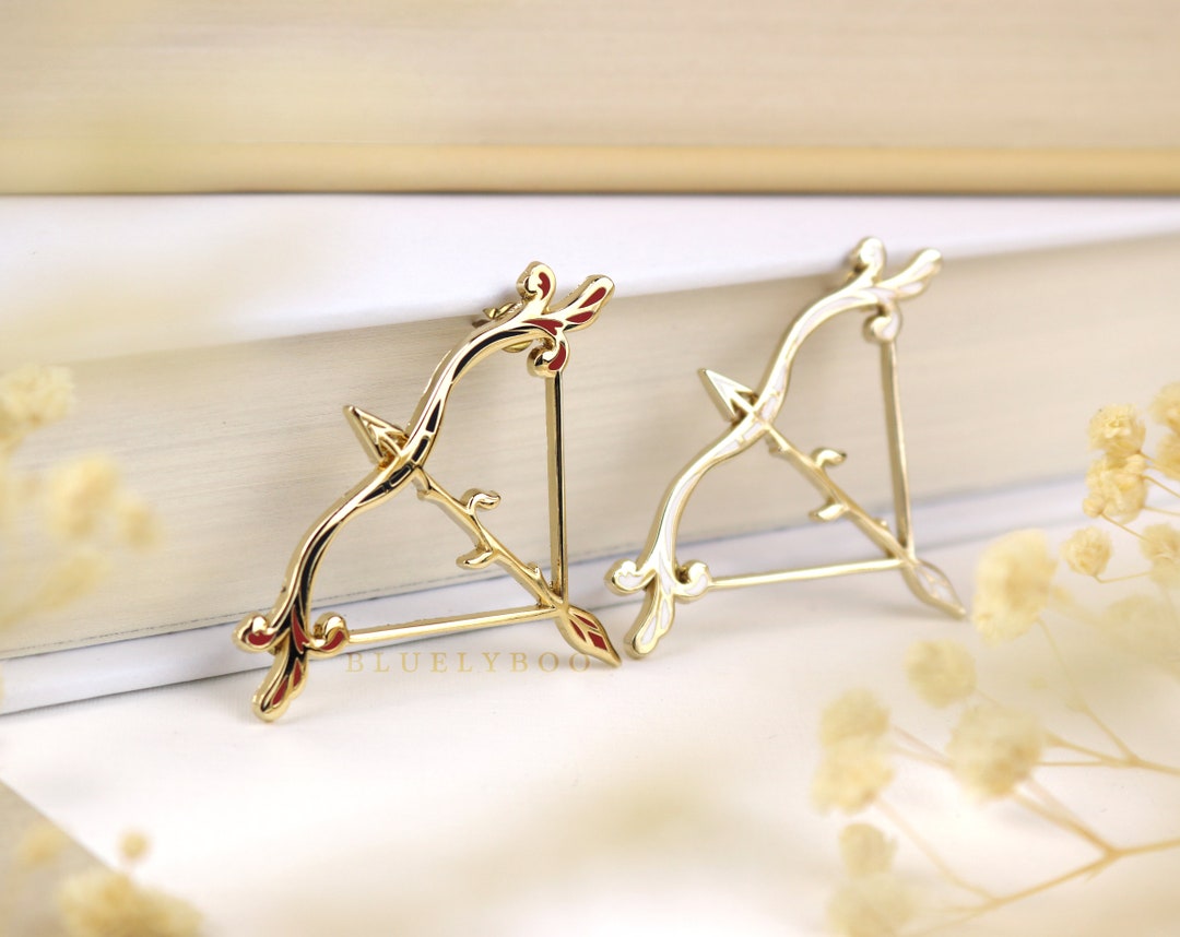 Hunter's Bow Pin - Bookish Gold White Black Enamel Lapel Pins Fantasy ...