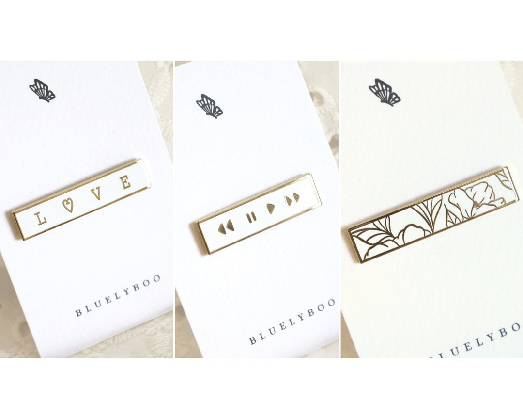 Bar Pins - Enamel Pins Badge White Gold Bar Dainty Music Flower Love ...
