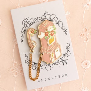 Pink Phone Enamel Pin - Aesthetic Cute Pastel Flowers Kawaii Gold Chain ...