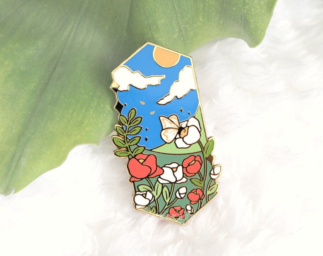 Butterfly Pin Aesthetic Scene Flower Cute Clouds Animal Gold Sun Plants ...
