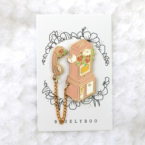 Pink Phone Enamel Pin - Aesthetic Cute Pastel Flowers Kawaii Gold Chain ...