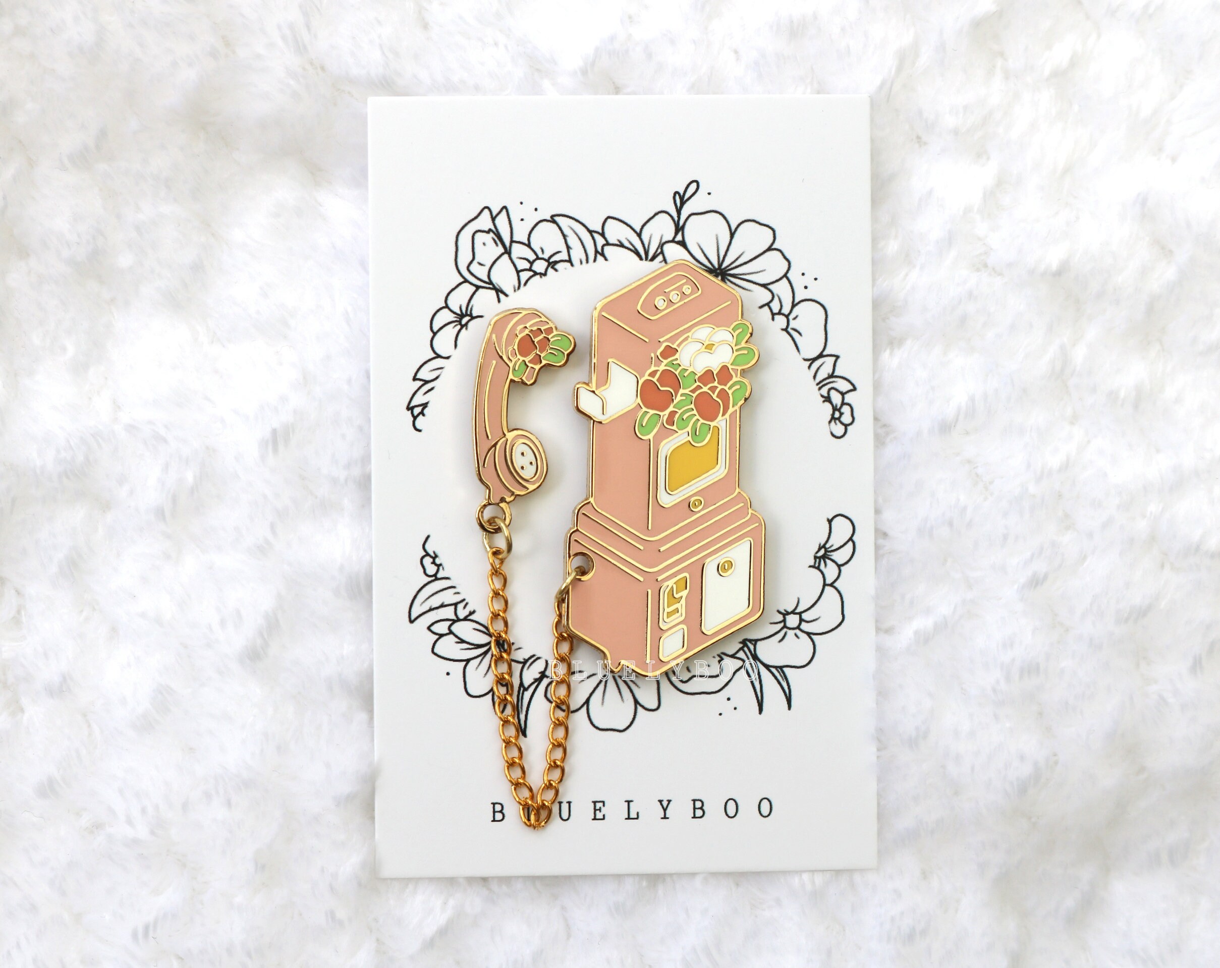Pink Phone Enamel Pin - Aesthetic Cute Pastel Flowers Kawaii Gold Chain ...