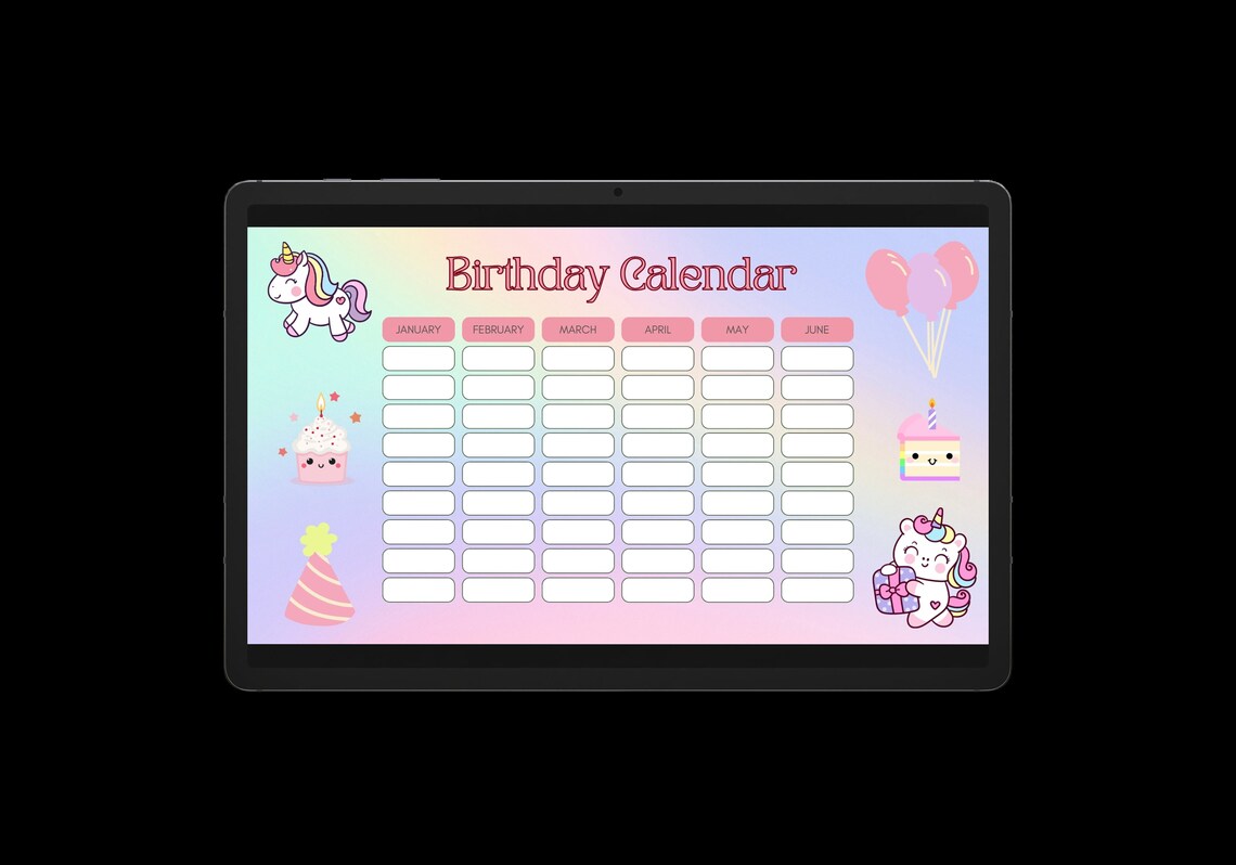 Birthday Calendar|printable - Unicorns Theme! - Etsy
