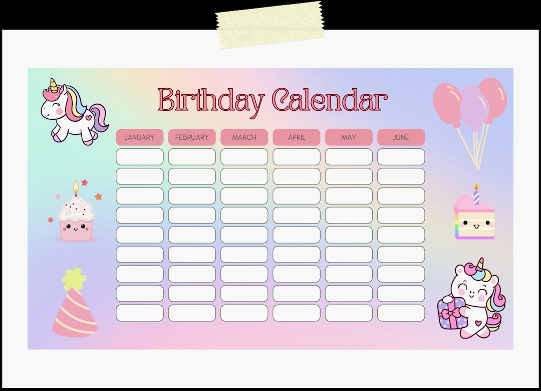 Birthday Calendar|printable - Unicorns Theme! - Etsy