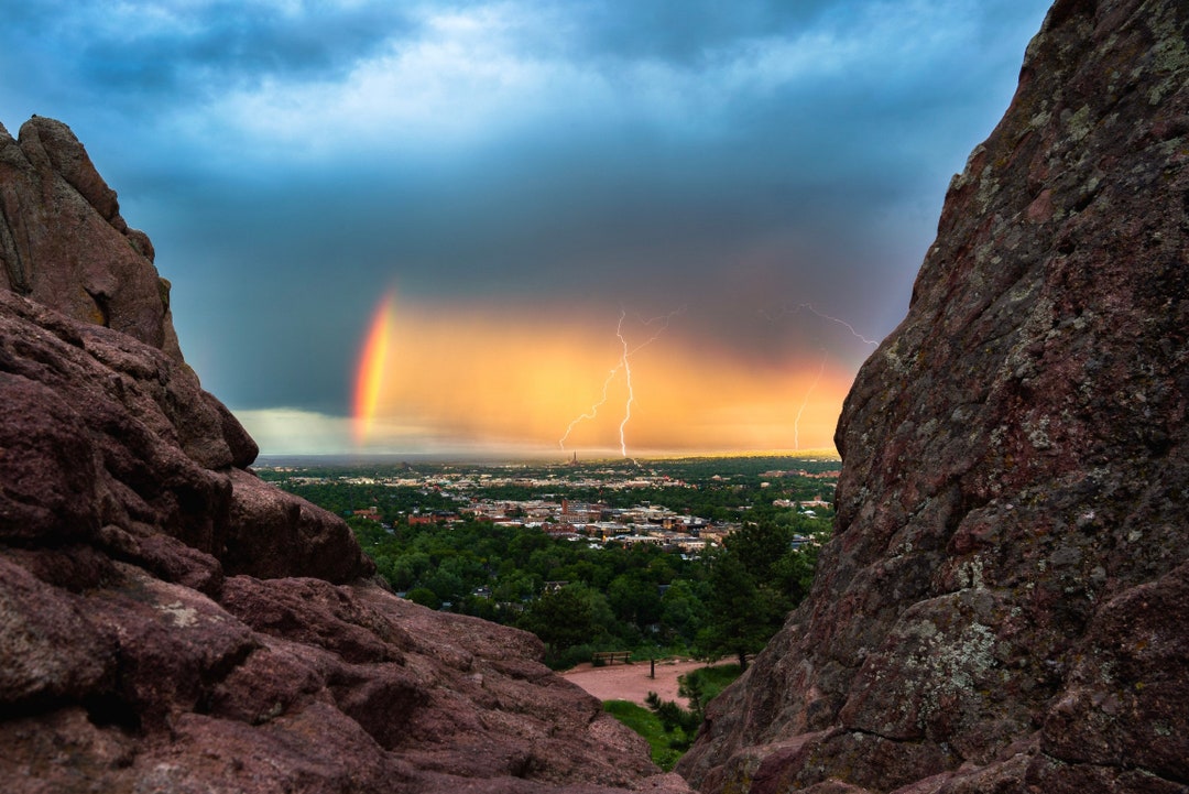 Rainbow and Lightning Over Boulder, CO - Etsy
