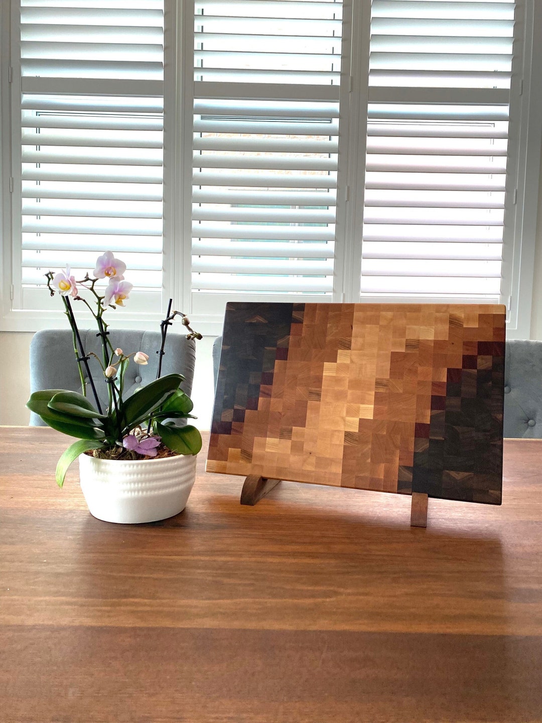 Retro Pixel Gradient Ombre End Grain Cutting Board Butcher Block Walnut ...