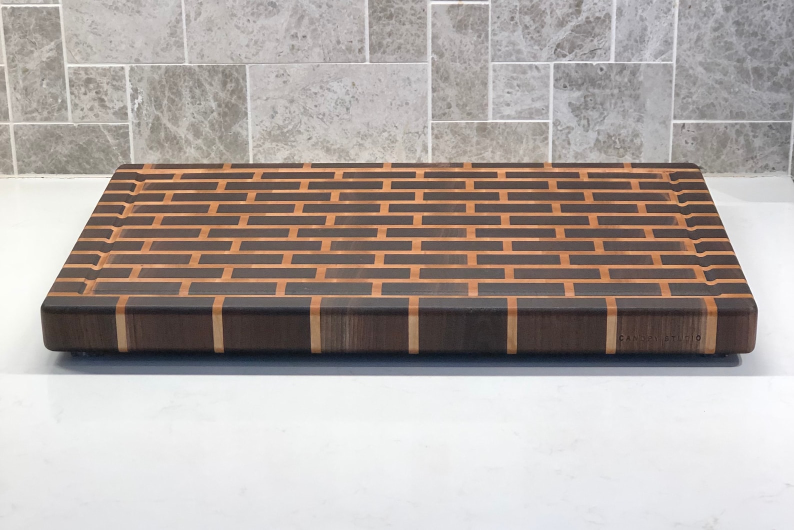 End Grain Cutting Board, Blackstone Brick Pattern Thick Butcher Block ...