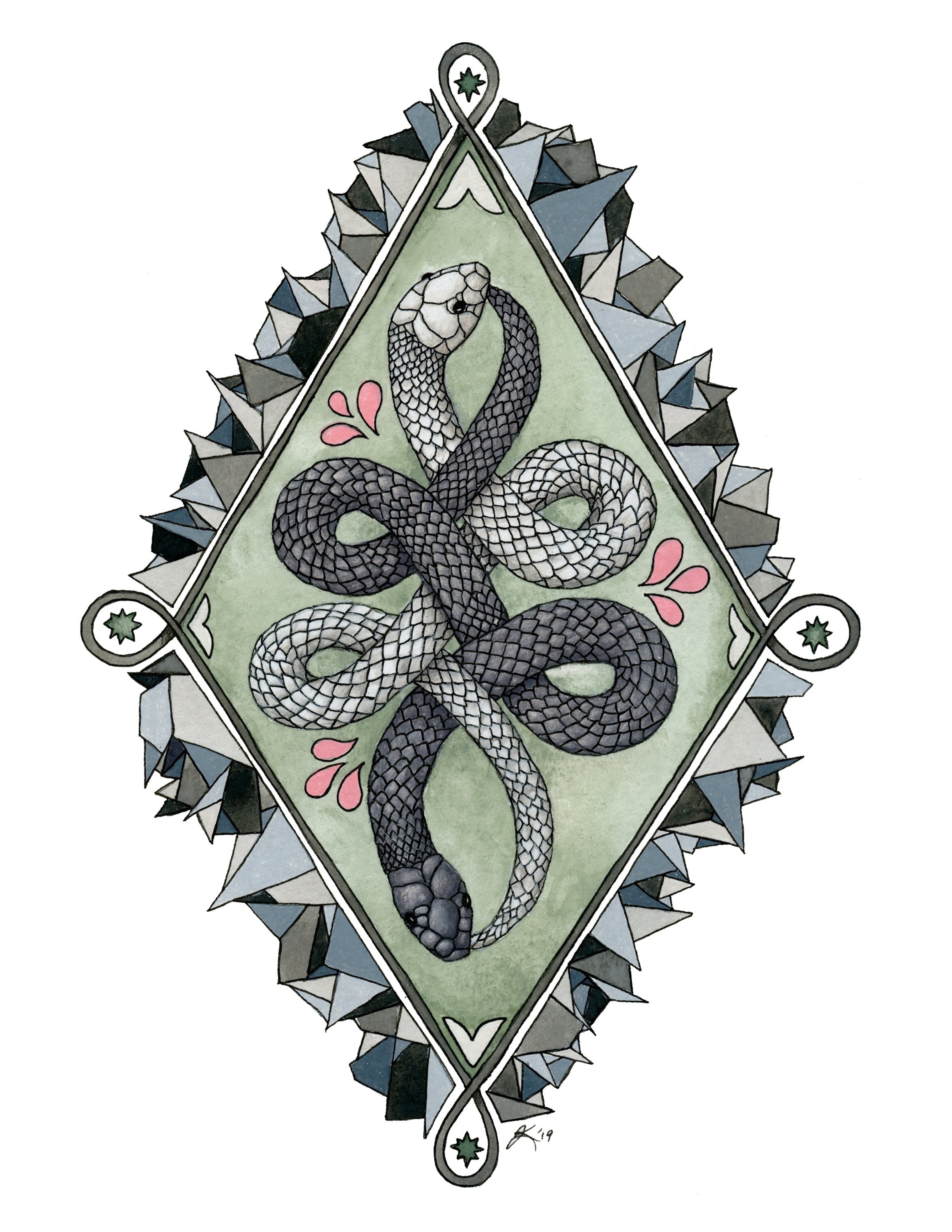 Entwined Snakes 8x10 Art Print, Snake Illustration, Snake Art, Reptile ...