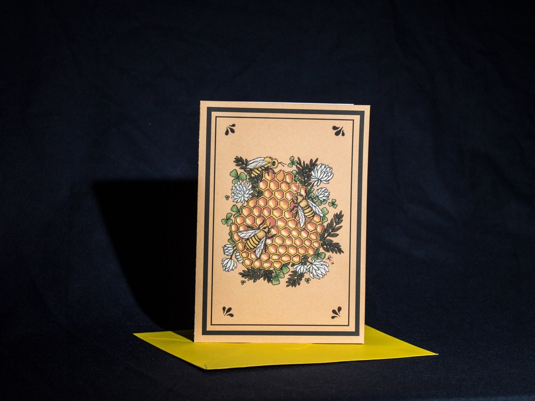 Honey Bee Greeting Card, Honeycomb Card, Bees, Save the Bees, Greeting ...