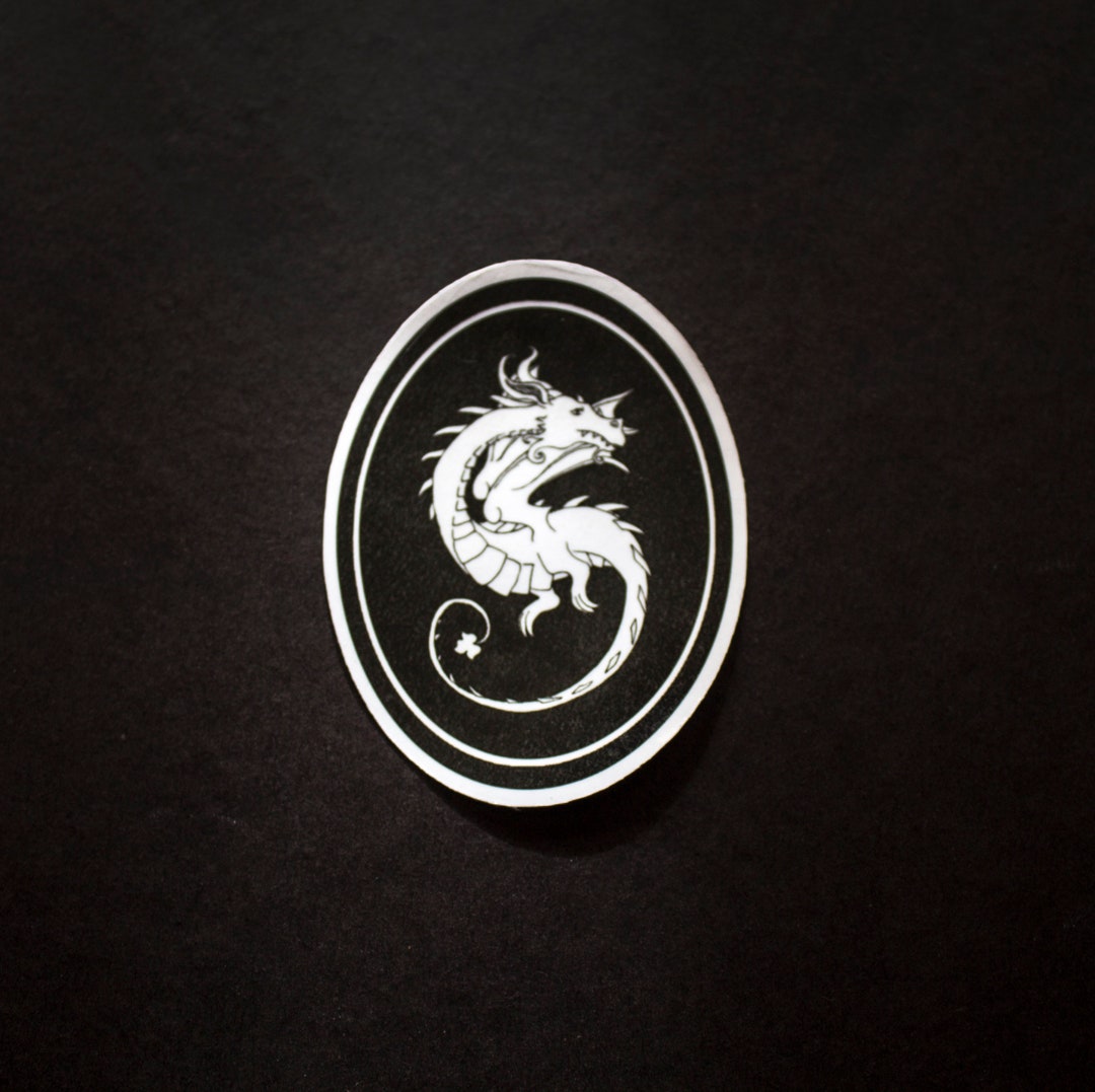 Oval Dragon Sticker, Dragon Art, Fantasy Sticker, Laptop Sticker ...