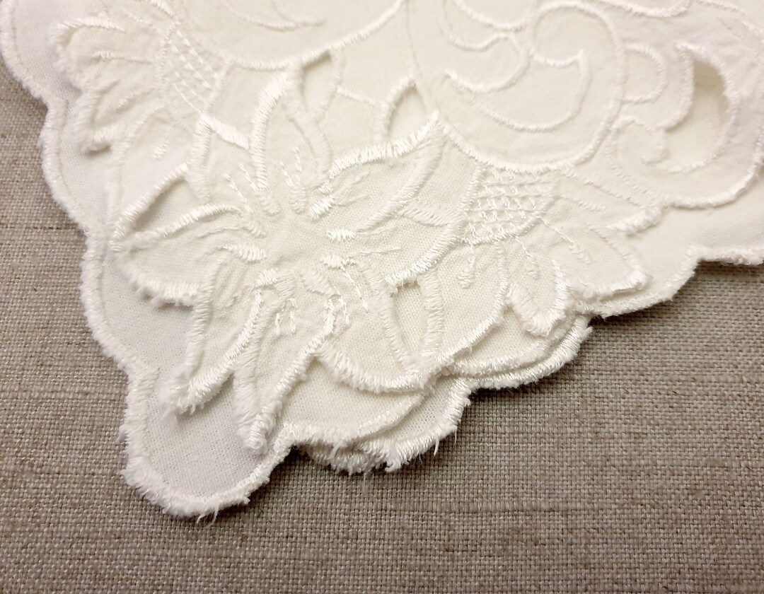 Vintage Cutwork Embroidery White Cotton Scalloped Edge Napkin - Etsy