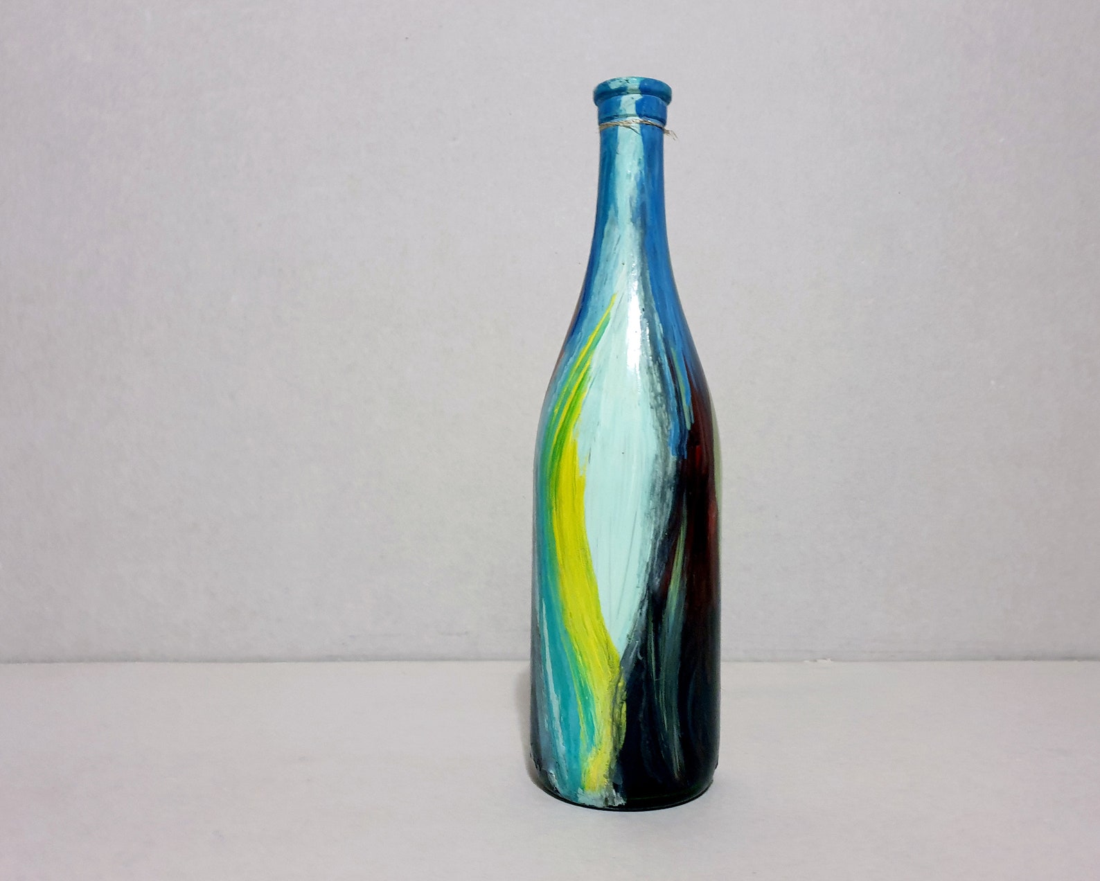 Vintage Abstract Art Handpainted Decorative Bottle, Unique Glass Bottle ...