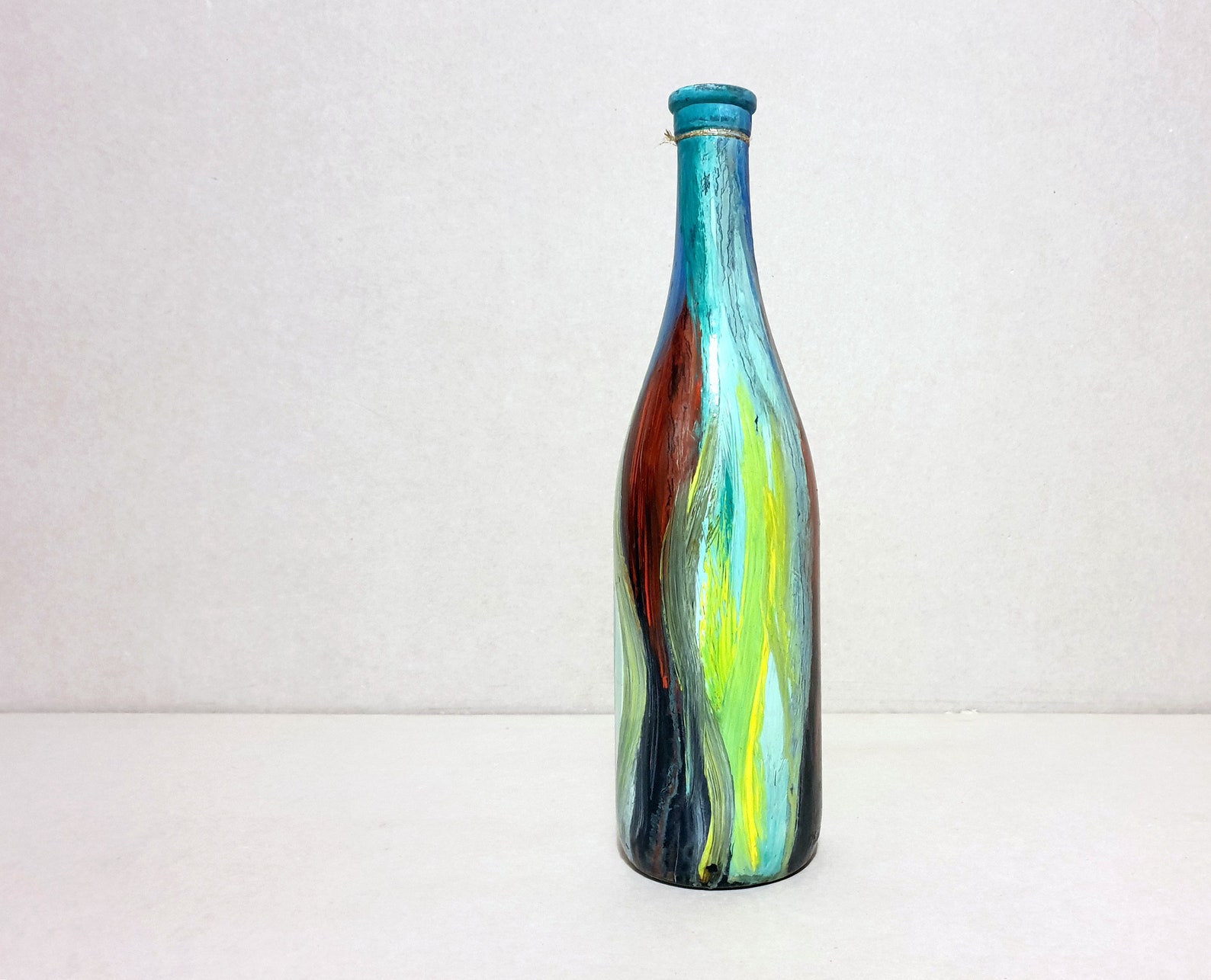 Vintage Abstract Art Handpainted Decorative Bottle, Unique Glass Bottle ...