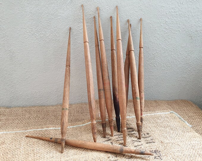 Antique Wooden Spindles, Authentic Primitive Spinning Wool Tools Set of ...