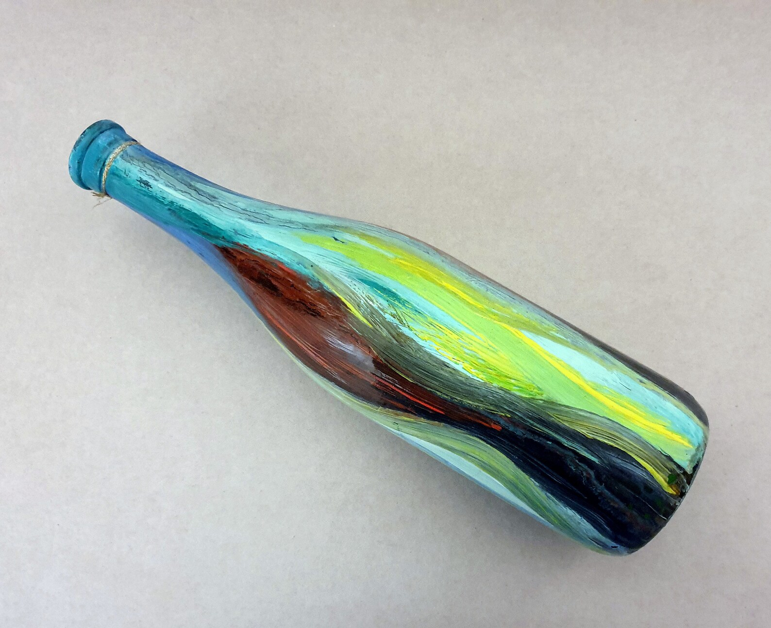 Vintage Abstract Art Handpainted Decorative Bottle, Unique Glass Bottle ...