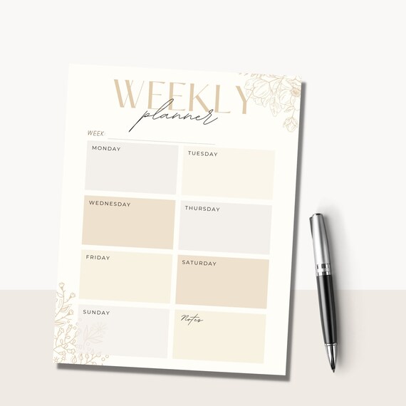 Weekly Planner Days of the Week Notes Digital Planner - Etsy
