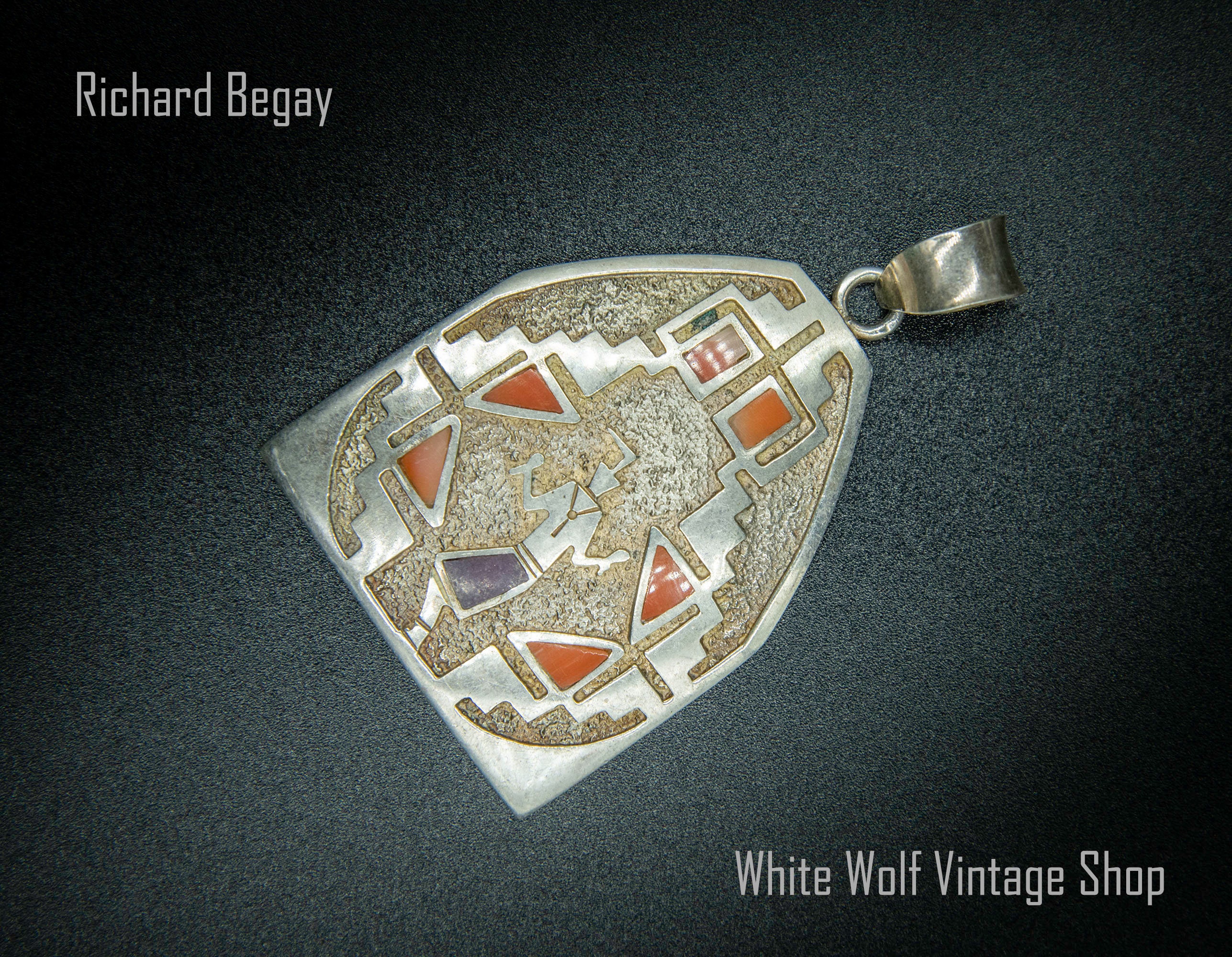 Richard Begay Navajo Overlay Storyteller Silver Dancing Man Coral Inlay ...