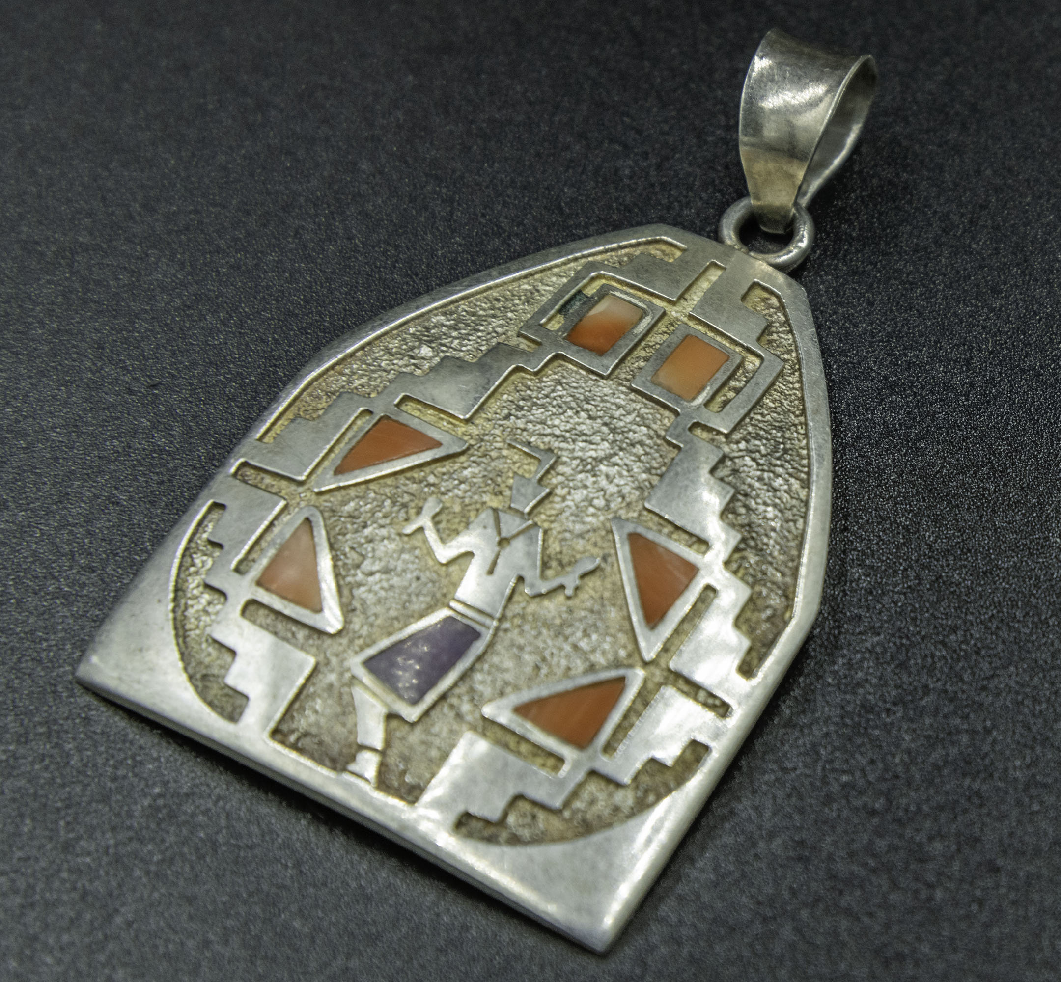 Richard Begay Navajo Overlay Storyteller Silver Dancing Man Coral Inlay ...