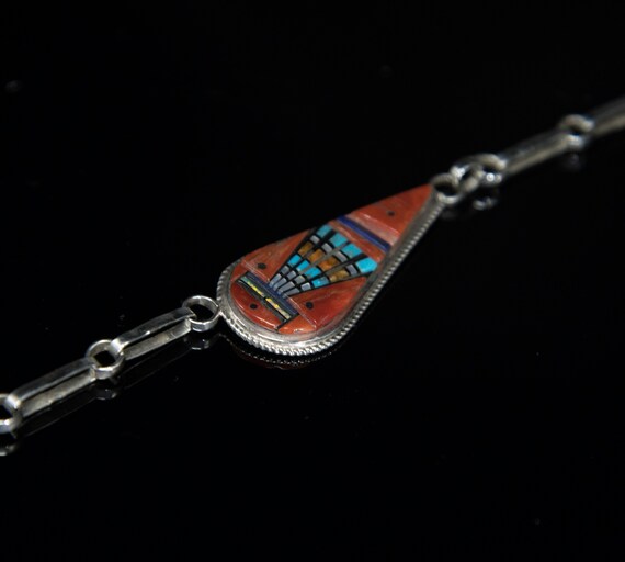 Navajo Multi -Stone Micro Inlay Sterling Silver Neckl… - Gem