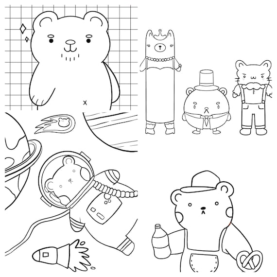 Printable Bear Coloring Pages pack of 4 - Etsy