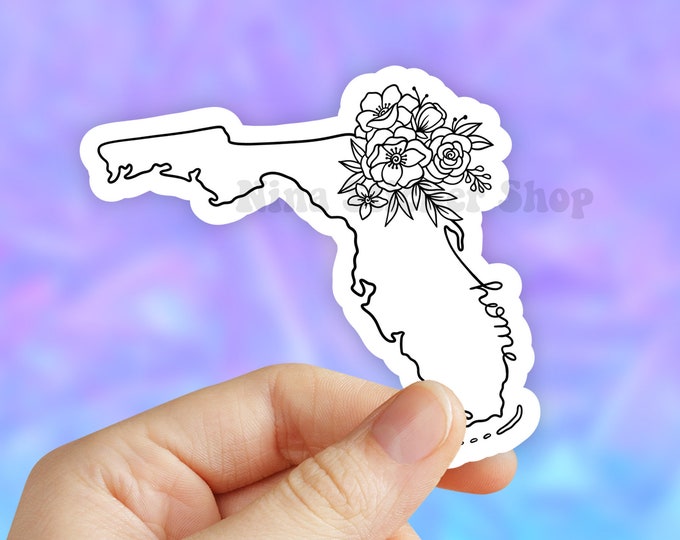 Florida State Sticker, Floral States Map, USA Map Laptop Sticker ...