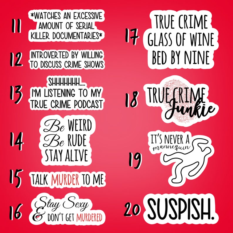 True Crime Sticker Pack True Crime Stickers Crime Junkie | Etsy
