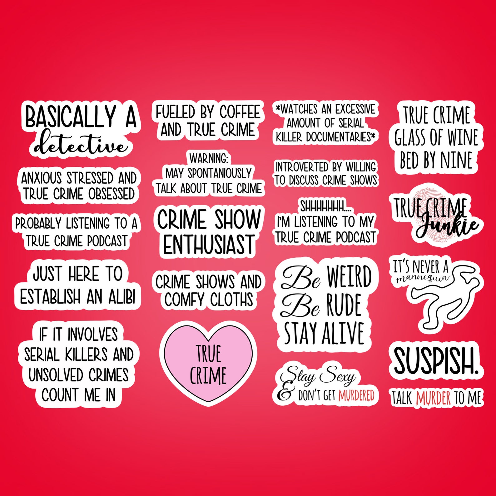 True Crime Sticker Pack True Crime Stickers Crime Junkie - Etsy