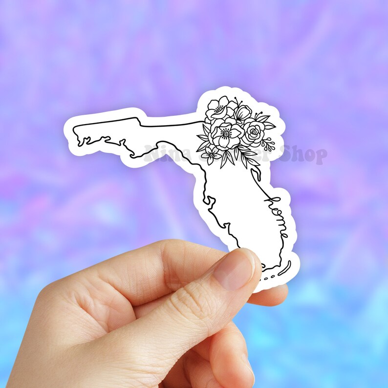 Florida State Sticker Floral States Map USA Map Laptop - Etsy
