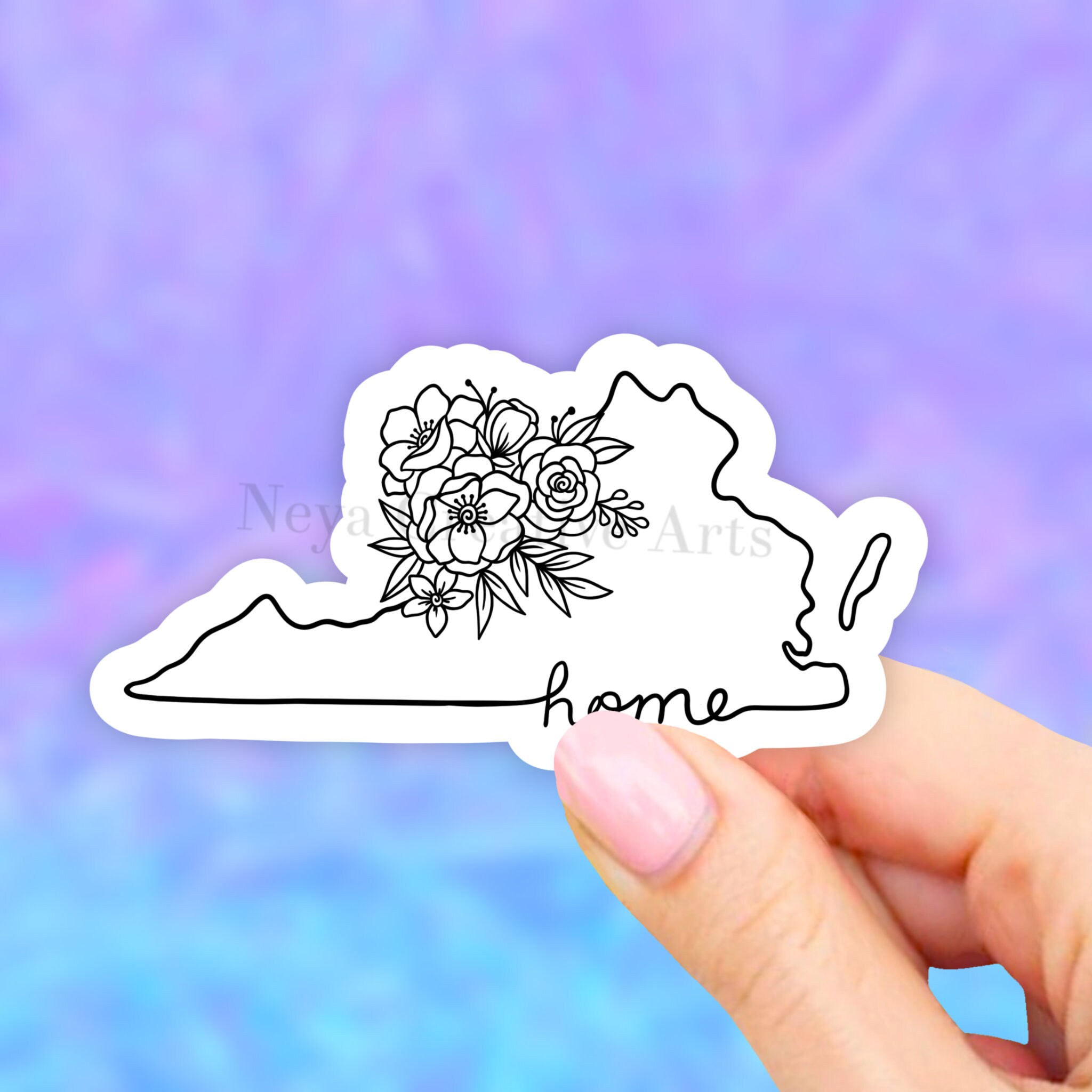 Virginia State Sticker Floral States Map Water Bottle - Etsy
