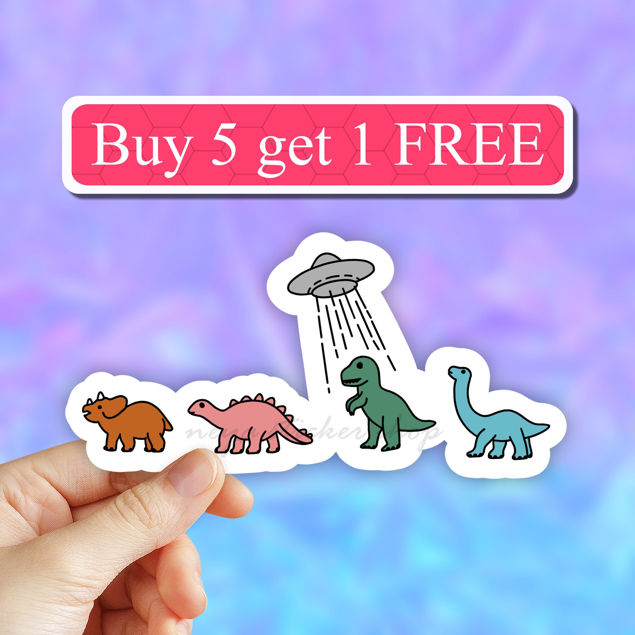 UFO Dinosaur Sticker Alien Sticker Funny Stickers Cute Dino - Etsy