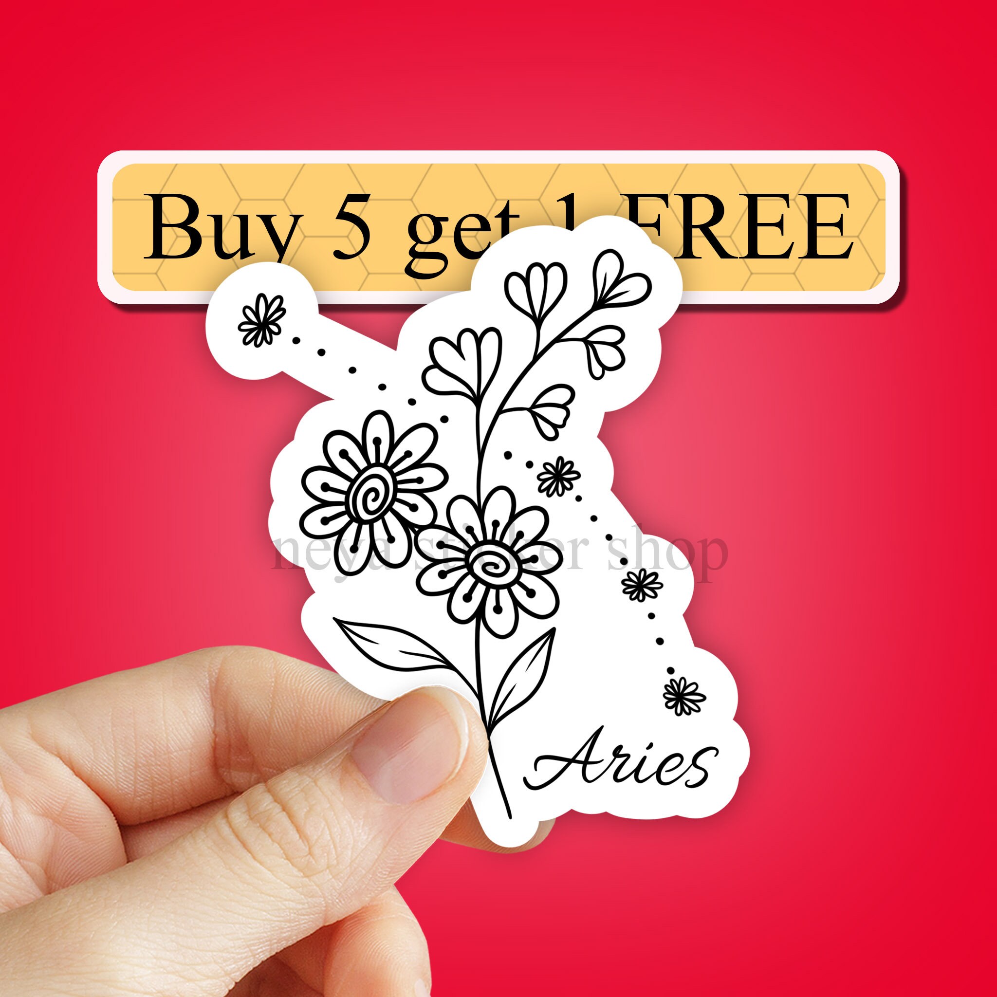 Floral Aries Sticker Zodiac Sticker Pack Constellation - Etsy