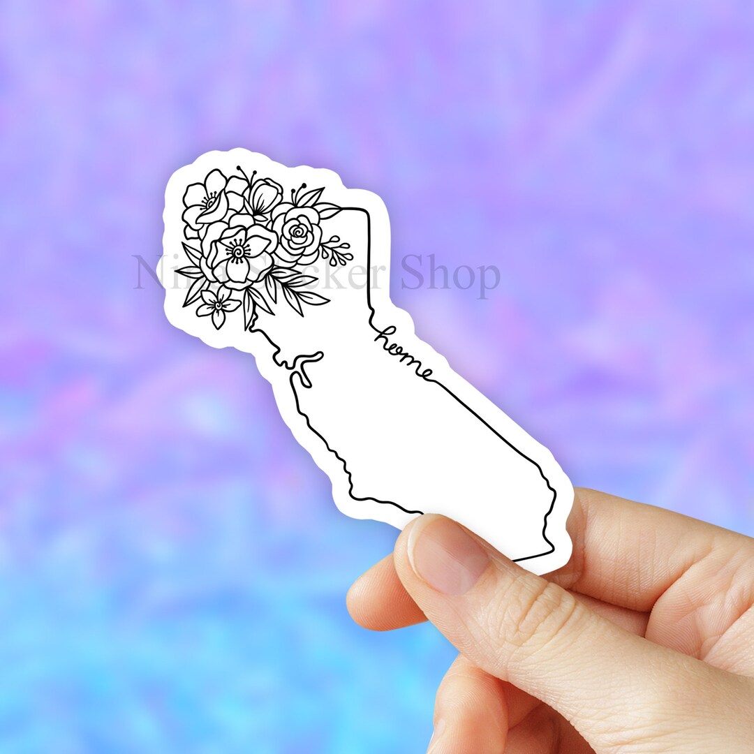 California Floral State Map Sticker USA States Map, Laptop Stickers ...
