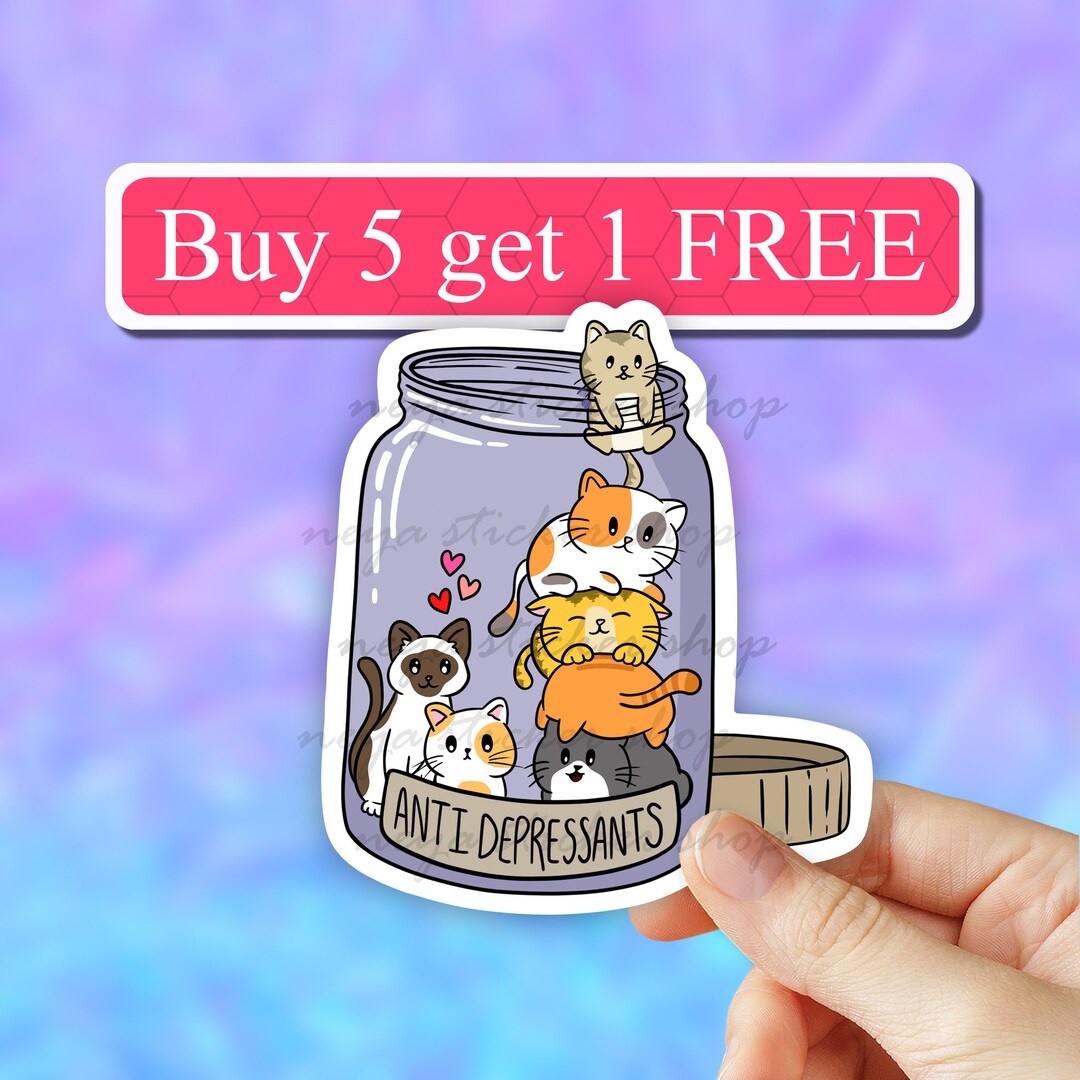 Antidepressant Cats Sticker, Funny Cat Sticker, Cats Pill Bottle ...