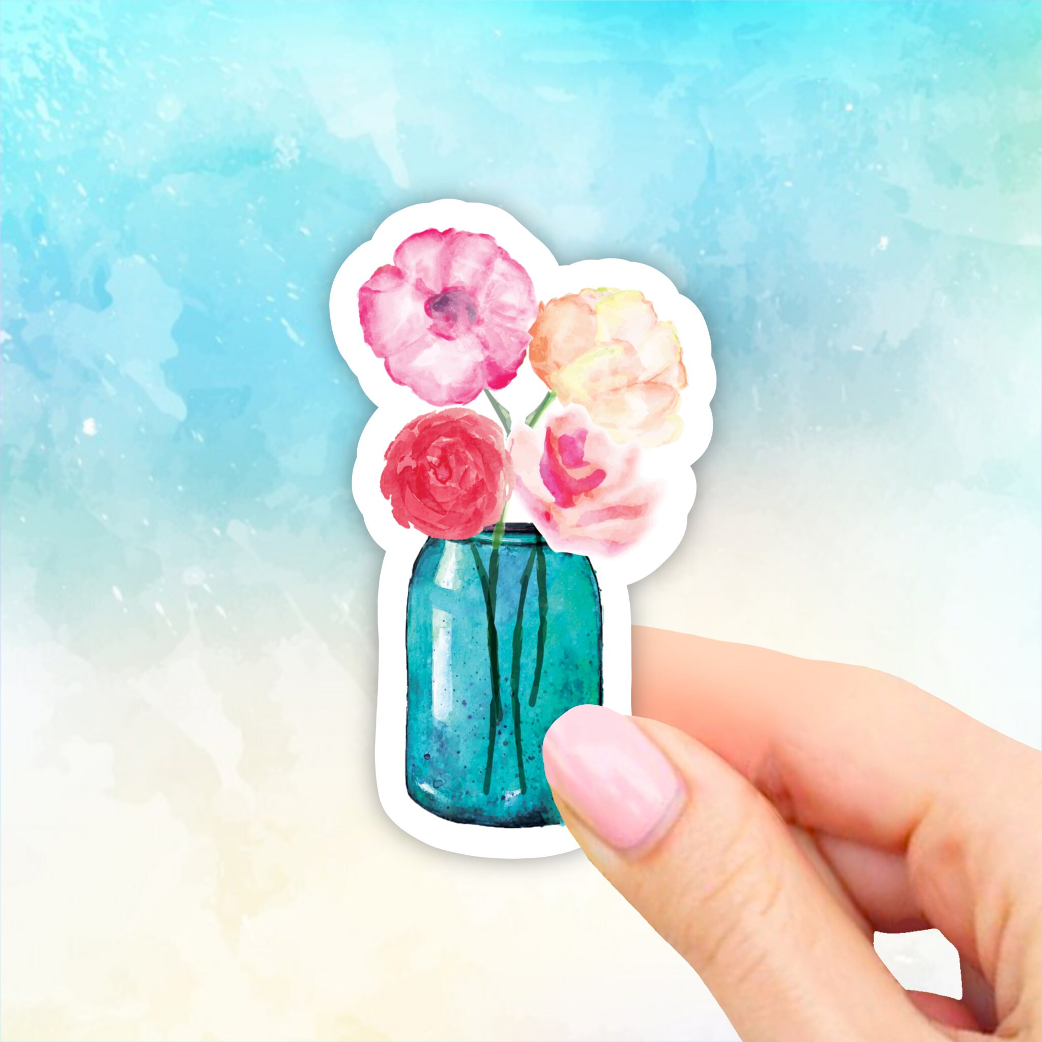 Mason Jar with Flowers Sticker Plant Pot Sticker Laptop | Etsy