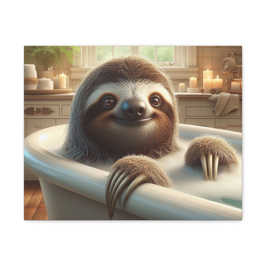 Sloth in Bathtub, Bathroom Animal Art, Funny Canvas Art, Sloth Wall Art ...