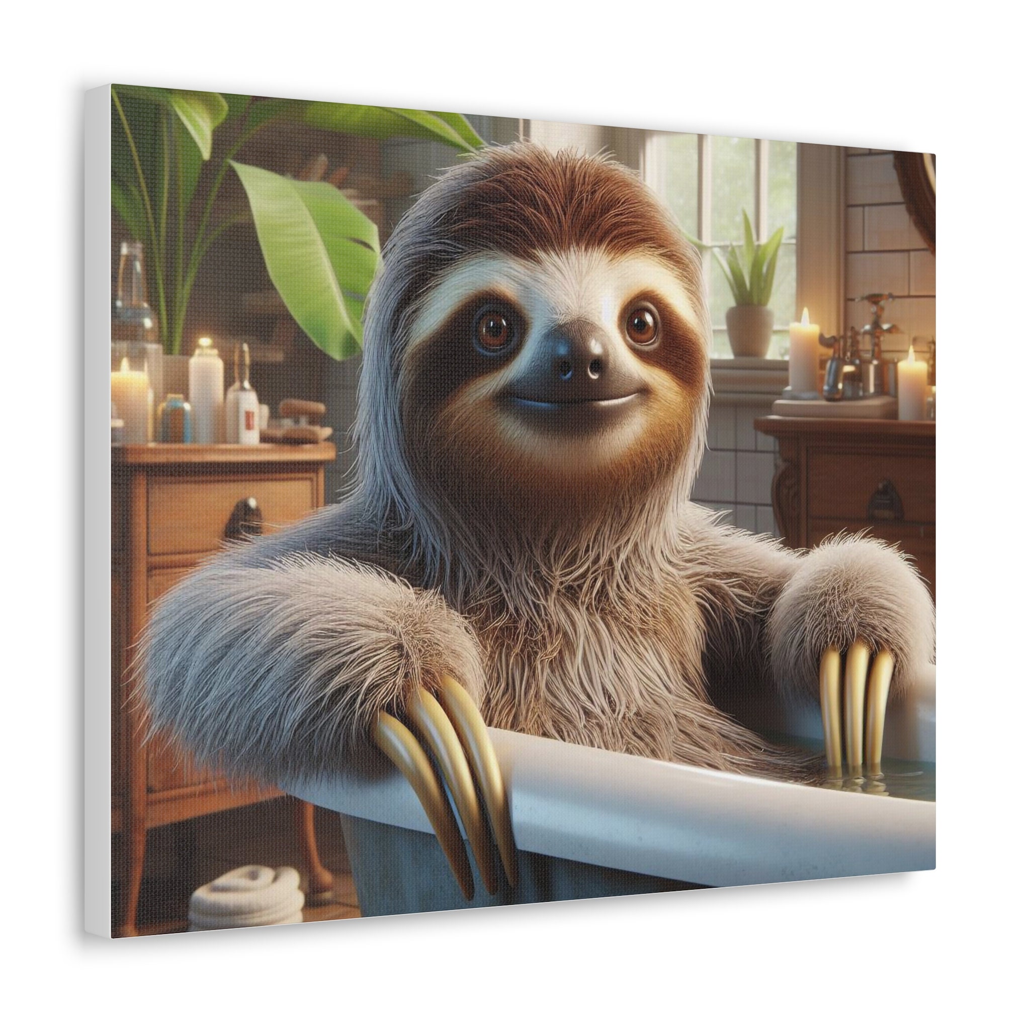 Sloth in Bathtub, Bathroom Animal Art, Funny Canvas Art, Sloth Wall Art ...