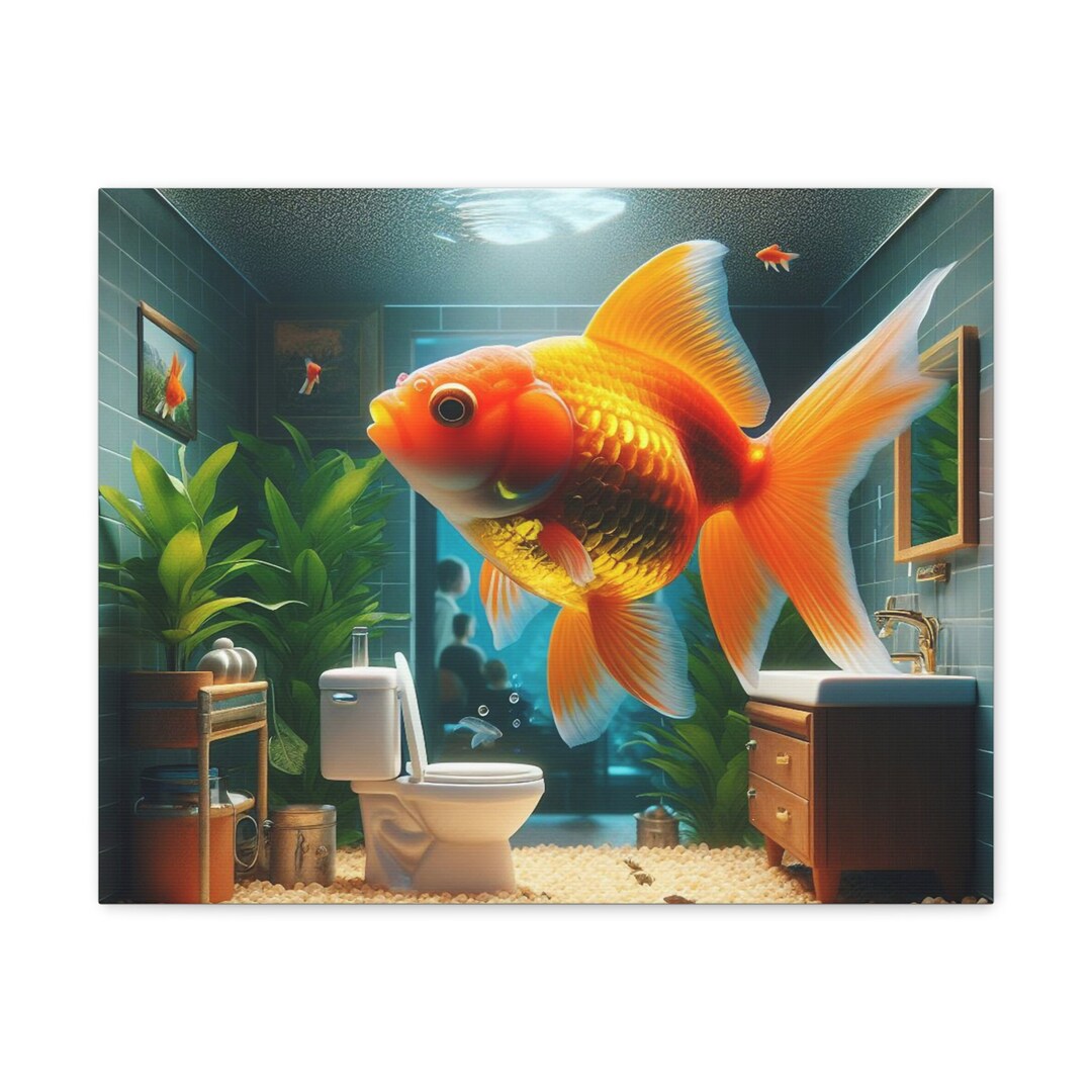 Goldfish in Bathroom, Bathroom Animal Art, Funny Canvas Art, Fish Wall ...