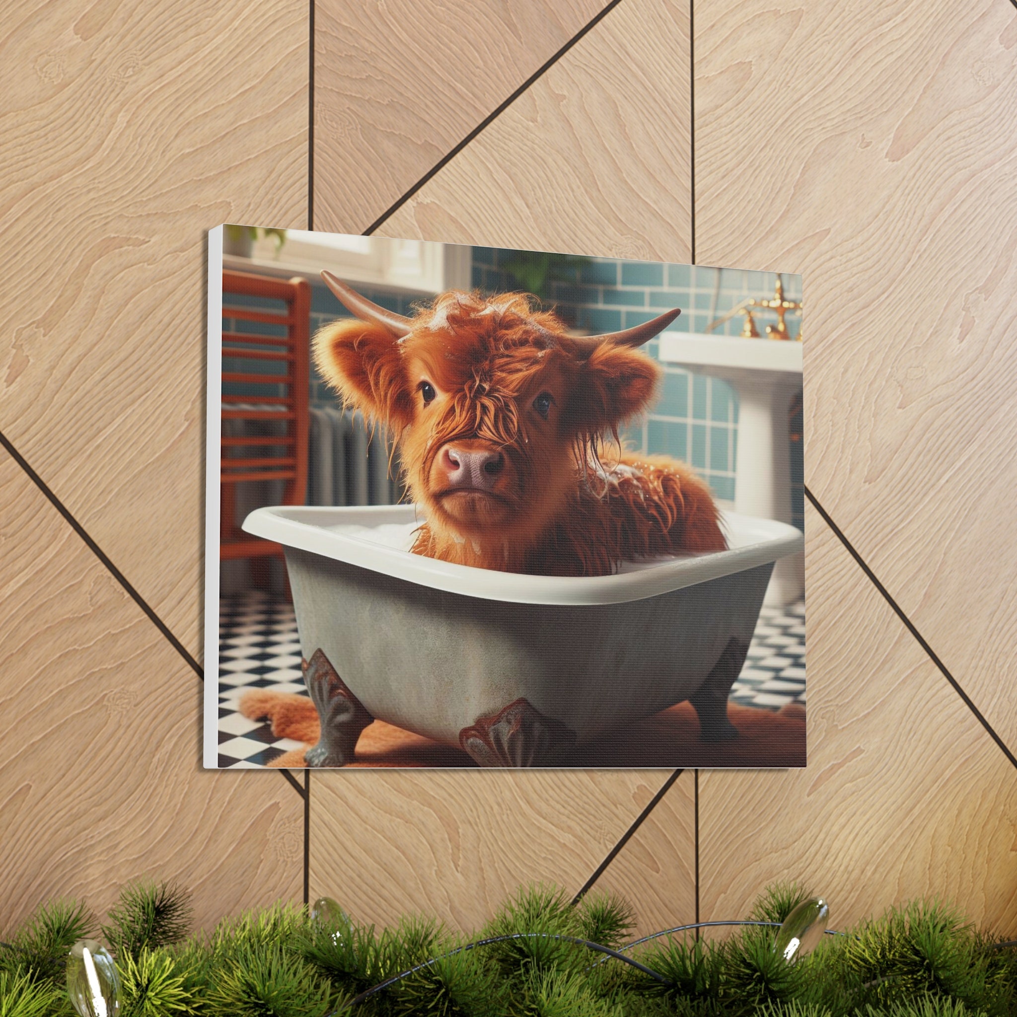 Highland Cow in Bathtub, Bathroom Animal Art, Funny Canvas Art ...